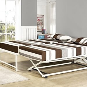 Kings Brand Furniture Twin Size White Metal Platform Bed With Pop Up Trundle