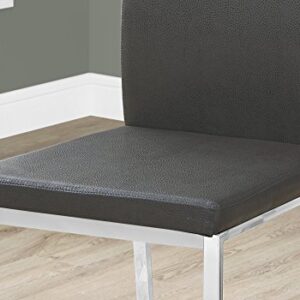 Monarch Specialties Grey Leather-Look/Chrome Dining Chair (2 Pieces), 28"L x 28"D x 38"H