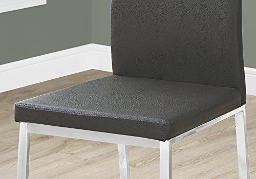 Monarch Specialties Grey Leather-Look/Chrome Dining Chair (2 Pieces), 28"L x 28"D x 38"H