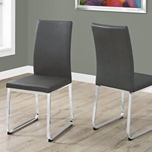 Monarch Specialties Grey Leather-Look/Chrome Dining Chair (2 Pieces), 28"L x 28"D x 38"H