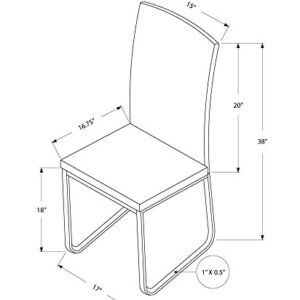 Monarch Specialties Grey Leather-Look/Chrome Dining Chair (2 Pieces), 28"L x 28"D x 38"H