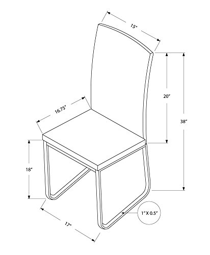 Monarch Specialties Grey Leather-Look/Chrome Dining Chair (2 Pieces), 28"L x 28"D x 38"H