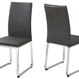 Monarch Specialties Grey Leather-Look/Chrome Dining Chair (2 Pieces), 28"L x 28"D x 38"H