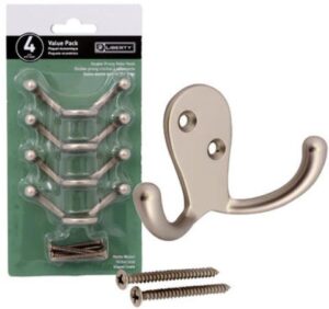 liberty double prong bathroom,closet or door robe or coat hook 4pk - nickel i