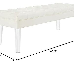 Modway Valet Tufted Button Performance Velvet Upholstered Bedroom Or Entryway Bench with Acrylic Legs in Ivory