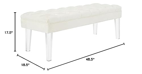 Modway Valet Tufted Button Performance Velvet Upholstered Bedroom Or Entryway Bench with Acrylic Legs in Ivory