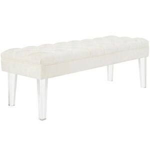 Modway Valet Tufted Button Performance Velvet Upholstered Bedroom Or Entryway Bench with Acrylic Legs in Ivory