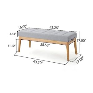 Christopher Knight Home Saxon Fabric Bench, Light Grey, 15.75” D x 43.50” W x 17.00” H