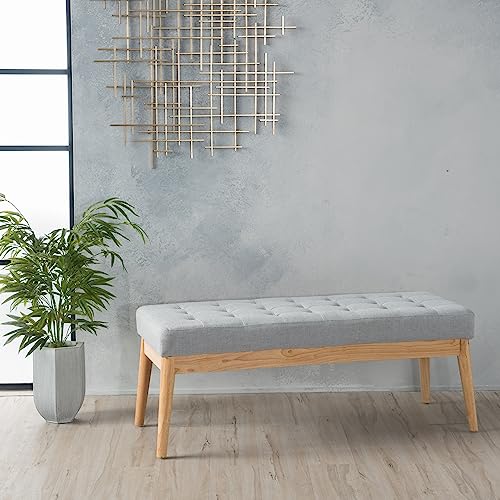 Christopher Knight Home Saxon Fabric Bench, Light Grey, 15.75” D x 43.50” W x 17.00” H