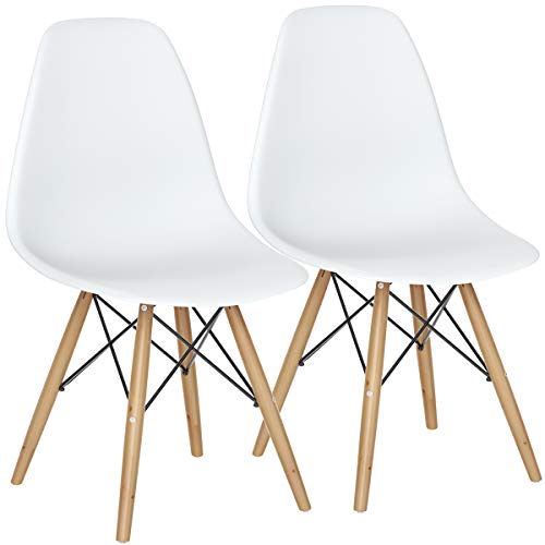 Giantex Dining Chairs Set of 2 White, Pre Assembled Mid Century Modern Dining Chairs with Wood Legs, Armless Kitchen Chairs, Plastic Dining Side Chair for Dining Room, Kitchen, Living Room