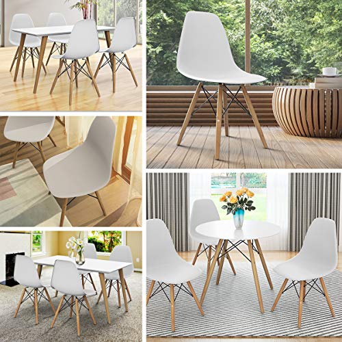 Giantex Dining Chairs Set of 2 White, Pre Assembled Mid Century Modern Dining Chairs with Wood Legs, Armless Kitchen Chairs, Plastic Dining Side Chair for Dining Room, Kitchen, Living Room