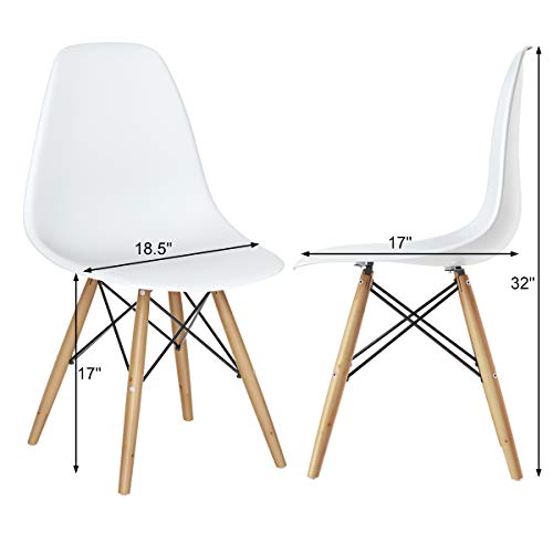 Giantex Dining Chairs Set of 2 White, Pre Assembled Mid Century Modern Dining Chairs with Wood Legs, Armless Kitchen Chairs, Plastic Dining Side Chair for Dining Room, Kitchen, Living Room