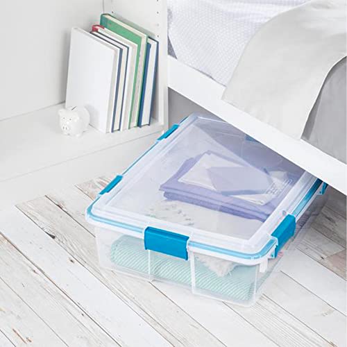 Sterilite Multipurpose 37 Quart Clear Plastic Under-Bed Storage Tote Bins with Secure Gasket Latching Lids for Home Organization, (4 Pack)