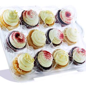 Chefible Premium Plastic Disposable 12 Cupcake Carrier Container Box, High Dome, Extra Sturdy For Easy Transport! 4 Pack