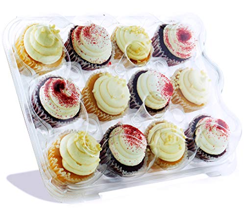 Chefible Premium Plastic Disposable 12 Cupcake Carrier Container Box, High Dome, Extra Sturdy For Easy Transport! 4 Pack