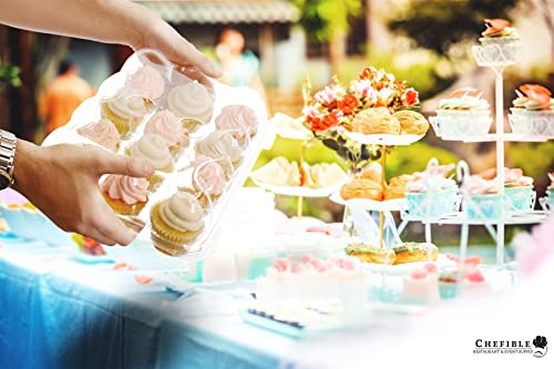 Chefible Premium Plastic Disposable 12 Cupcake Carrier Container Box, High Dome, Extra Sturdy For Easy Transport! 4 Pack