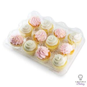 Chefible Premium Plastic Disposable 12 Cupcake Carrier Container Box, High Dome, Extra Sturdy For Easy Transport! 4 Pack