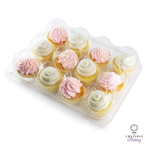 Chefible Premium Plastic Disposable 12 Cupcake Carrier Container Box, High Dome, Extra Sturdy For Easy Transport! 4 Pack