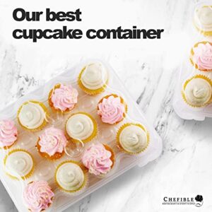 Chefible Premium Plastic Disposable 12 Cupcake Carrier Container Box, High Dome, Extra Sturdy For Easy Transport! 4 Pack