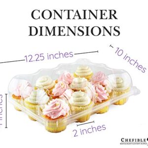 Chefible Premium Plastic Disposable 12 Cupcake Carrier Container Box, High Dome, Extra Sturdy For Easy Transport! 4 Pack