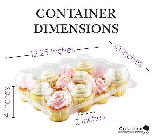 Chefible Premium Plastic Disposable 12 Cupcake Carrier Container Box, High Dome, Extra Sturdy For Easy Transport! 4 Pack