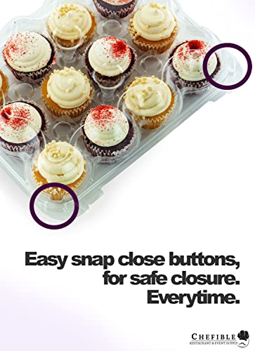 Chefible Premium Plastic Disposable 12 Cupcake Carrier Container Box, High Dome, Extra Sturdy For Easy Transport! 4 Pack