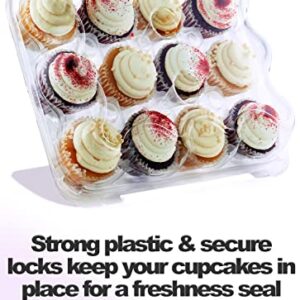 Chefible Premium Plastic Disposable 12 Cupcake Carrier Container Box, High Dome, Extra Sturdy For Easy Transport! 4 Pack