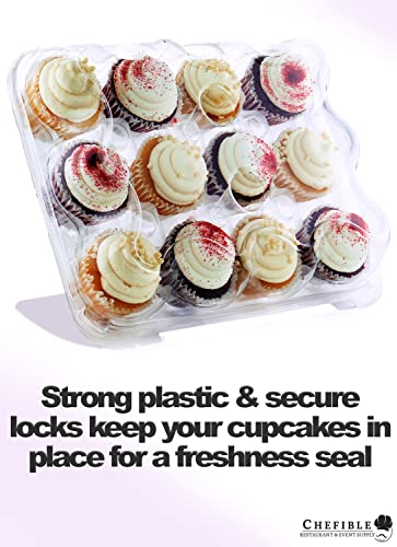 Chefible Premium Plastic Disposable 12 Cupcake Carrier Container Box, High Dome, Extra Sturdy For Easy Transport! 4 Pack