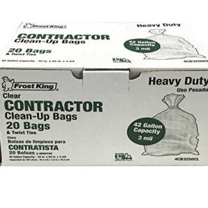 Frost King CB3250 Boxed Heavy Duty Contractor Clean-Up Bags, 32 inch x 50 inch x 3 Mil., 20 Bags, Clear, 1 Count (Pack of 1)