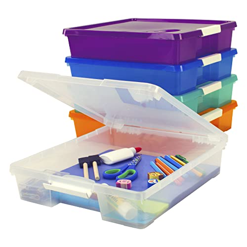 Storex Classroom Student Project Box, 15.25 x 13.25 x 3.25 inches , Assorted Tints, 5-Pack (63202U05C), standard sized