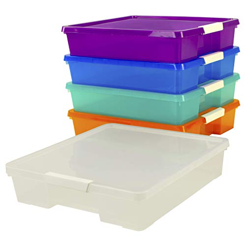 Storex Classroom Student Project Box, 15.25 x 13.25 x 3.25 inches , Assorted Tints, 5-Pack (63202U05C), standard sized