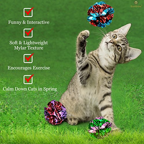 SunGrow Cat Crinkle Balls, 1.5-2 Inches, Lightweight, Ideal for Kittens and Adult Cats, Multicolor, 12 Pcs per Pack