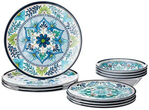 certified international talavera melamine 12 pc dinnerware set, service for 4, multicolored