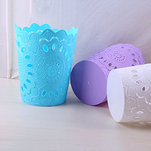 Wastebasket, PP Hollow Pattern Solid Color Paper Basket Trash Can Dustbin Without Lid - 5.7X 7.8 x 9.5 inches