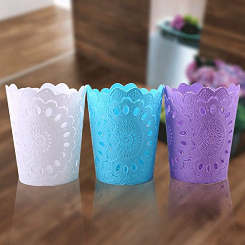 Wastebasket, PP Hollow Pattern Solid Color Paper Basket Trash Can Dustbin Without Lid - 5.7X 7.8 x 9.5 inches