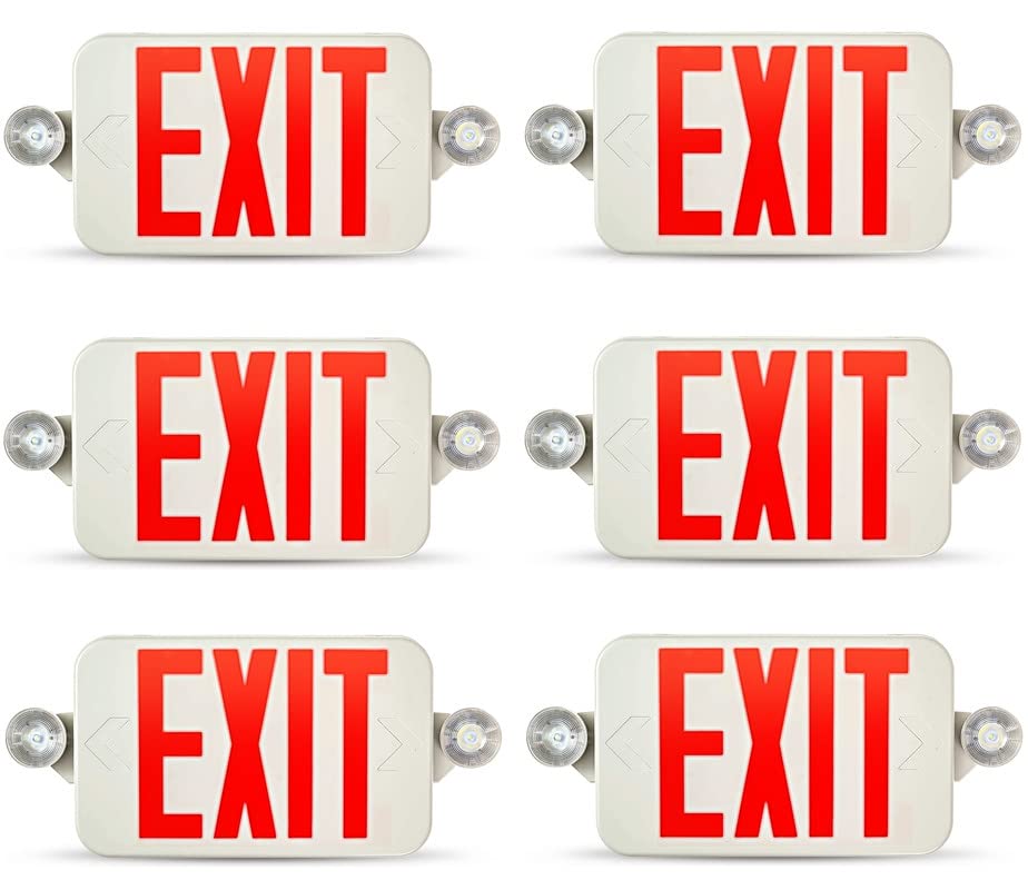 Ciata Lighting Emergency Exit Lights with Battery Backup - High Visibility Fire Exit Signs - Universal Emergency Lights for Business or Residential - Rechargeable Exit Sign Battery Included - 6 Pack