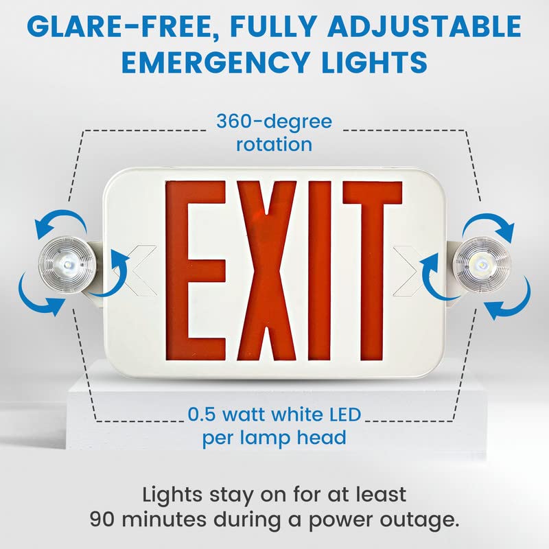 Ciata Lighting Emergency Exit Lights with Battery Backup - High Visibility Fire Exit Signs - Universal Emergency Lights for Business or Residential - Rechargeable Exit Sign Battery Included - 6 Pack