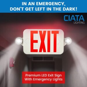 Ciata Lighting Emergency Exit Lights with Battery Backup - High Visibility Fire Exit Signs - Universal Emergency Lights for Business or Residential - Rechargeable Exit Sign Battery Included - 6 Pack