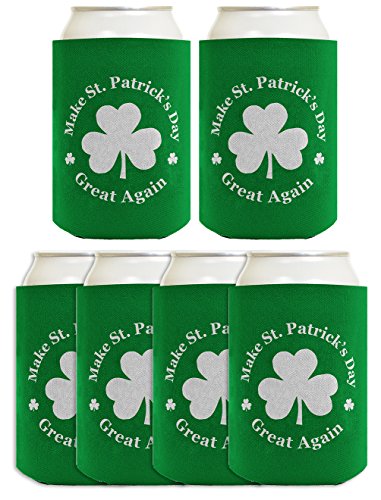 Funny St Patricks Day Accessories Make St Patrick's Day Great Again 6 Pack Can Coolie Drink Coolers Coolies Green