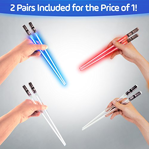 LIGHTSABER CHOPSTICKS LIGHT UP STAR WARS LED Glowing Light Saber Chop Sticks REUSABLE Sushi Lightup Sabers Red and Blue 2 Pairs