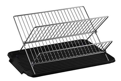 Neat-O Deluxe Chrome-Plated Steel Foldable X Shape 2-Tier Shelf Small Dish Drainers with Drainboard (BlackII)