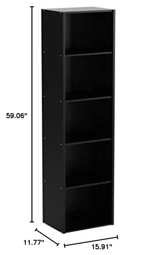 Hodedah Import 5 Shelf Bookcase, Black