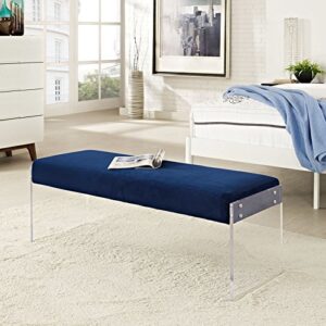 Modway Roam Modern Upholstered Bench With Acrylic Base In Navy Velvet