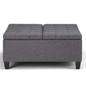 SIMPLIHOME Harrison 36 inch Wide Square Coffee Table Lift Top Storage Ottoman in Upholstered Slate Grey Tufted Linen Look Fabric for the Living Room,