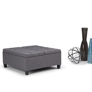 SIMPLIHOME Harrison 36 inch Wide Square Coffee Table Lift Top Storage Ottoman in Upholstered Slate Grey Tufted Linen Look Fabric for the Living Room,