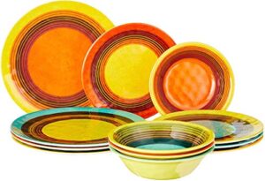 certified international sedona melamine 12 pc dinnerware set, service for 4, multicolored