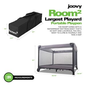 Joovy Room² Large Portable Playpen for Babies and Toddlers with Nearly 10 sq ft of Space, Large Mesh Windows for 360 View, and Waterproof Mattress Sheet - Folds Easily when Not in Use (Charcoal)