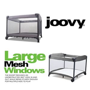 Joovy Room² Large Portable Playpen for Babies and Toddlers with Nearly 10 sq ft of Space, Large Mesh Windows for 360 View, and Waterproof Mattress Sheet - Folds Easily when Not in Use (Charcoal)