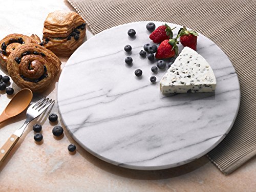 Creative Home Natural Marble Round Serving Board Charcuterie Board Cheese Dessert Bread Serving Platter For Kitchen Baking Party Serving, 12" Diam. x 1" H, Off-White (color may vary)