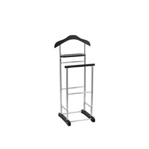 Proman Product VL17028 with Wooden Hanger, Tray & Trouser Bar Valet Stand, Black